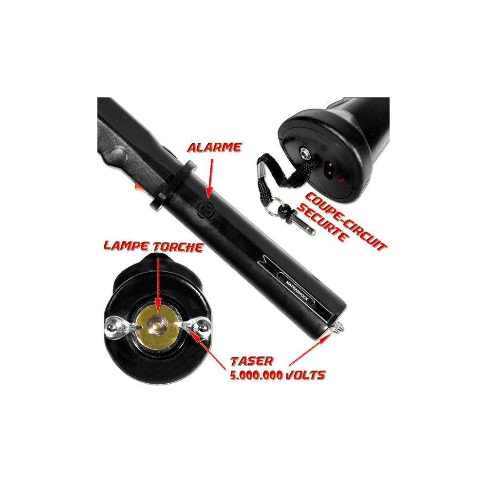 Matraque electrique avec alarme et lampe tactique. Shocker 5.000.000 V